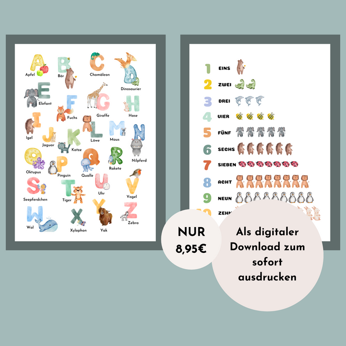 Lernposter-Set für Kinder / ABC Poster und Zahlenposter | digital ...