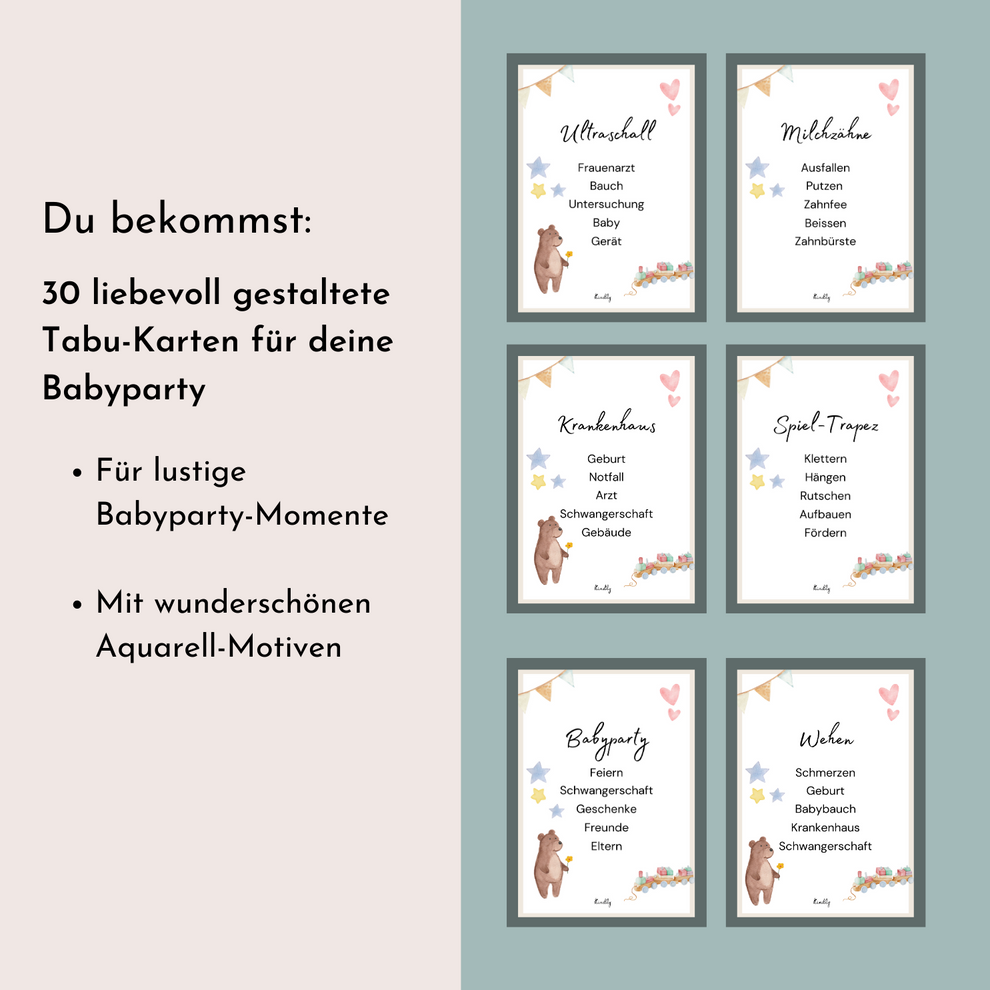 Babyparty Spiel Tabu zum Raten - Babyparty karten zum ausdrucken ...