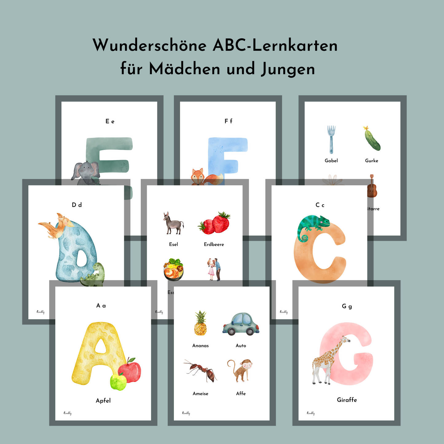 27 ABC Lernkarten FDin A6 Naturpapier für Schulkinder und ...