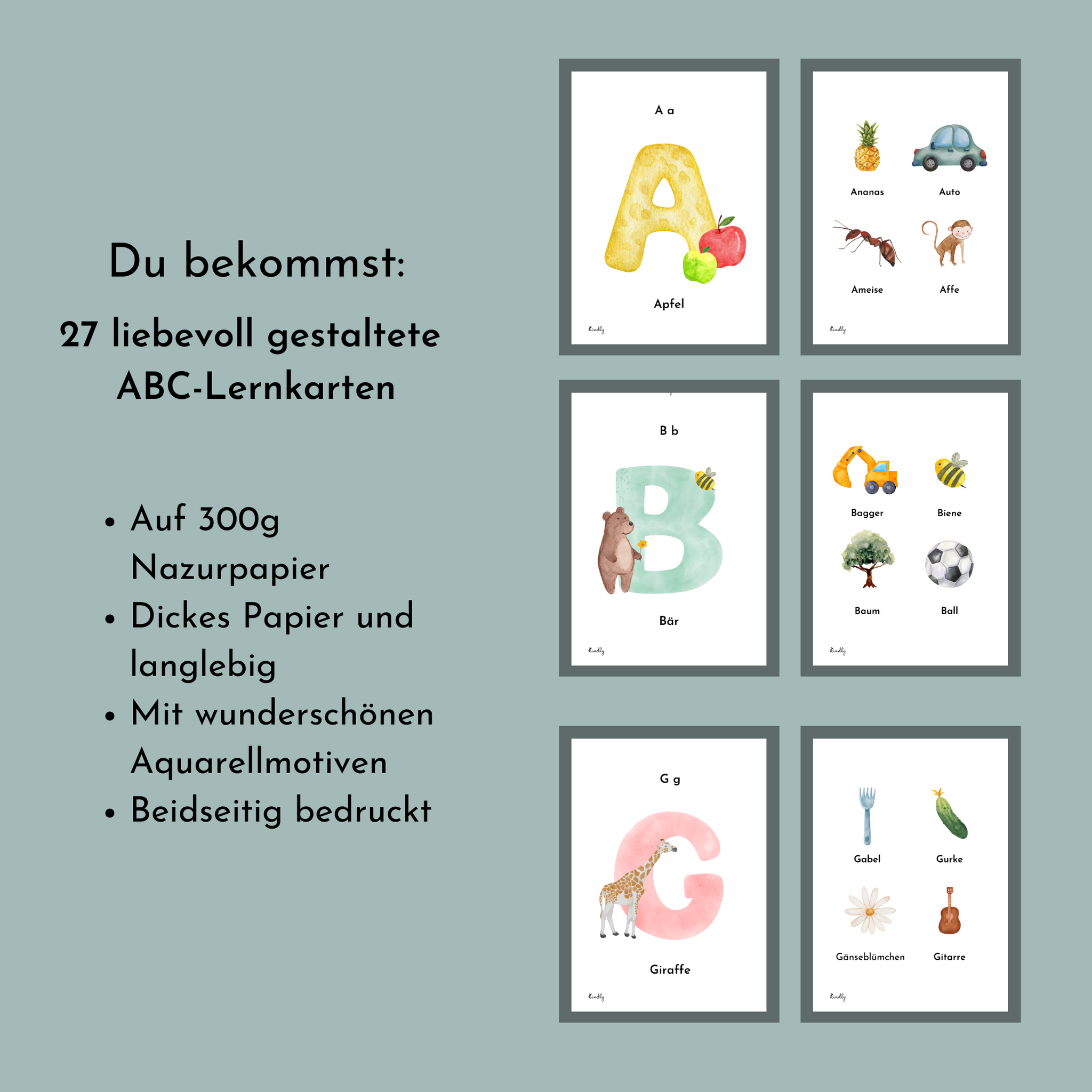 27 ABC Lernkarten FDin A6 Naturpapier für Schulkinder und ...